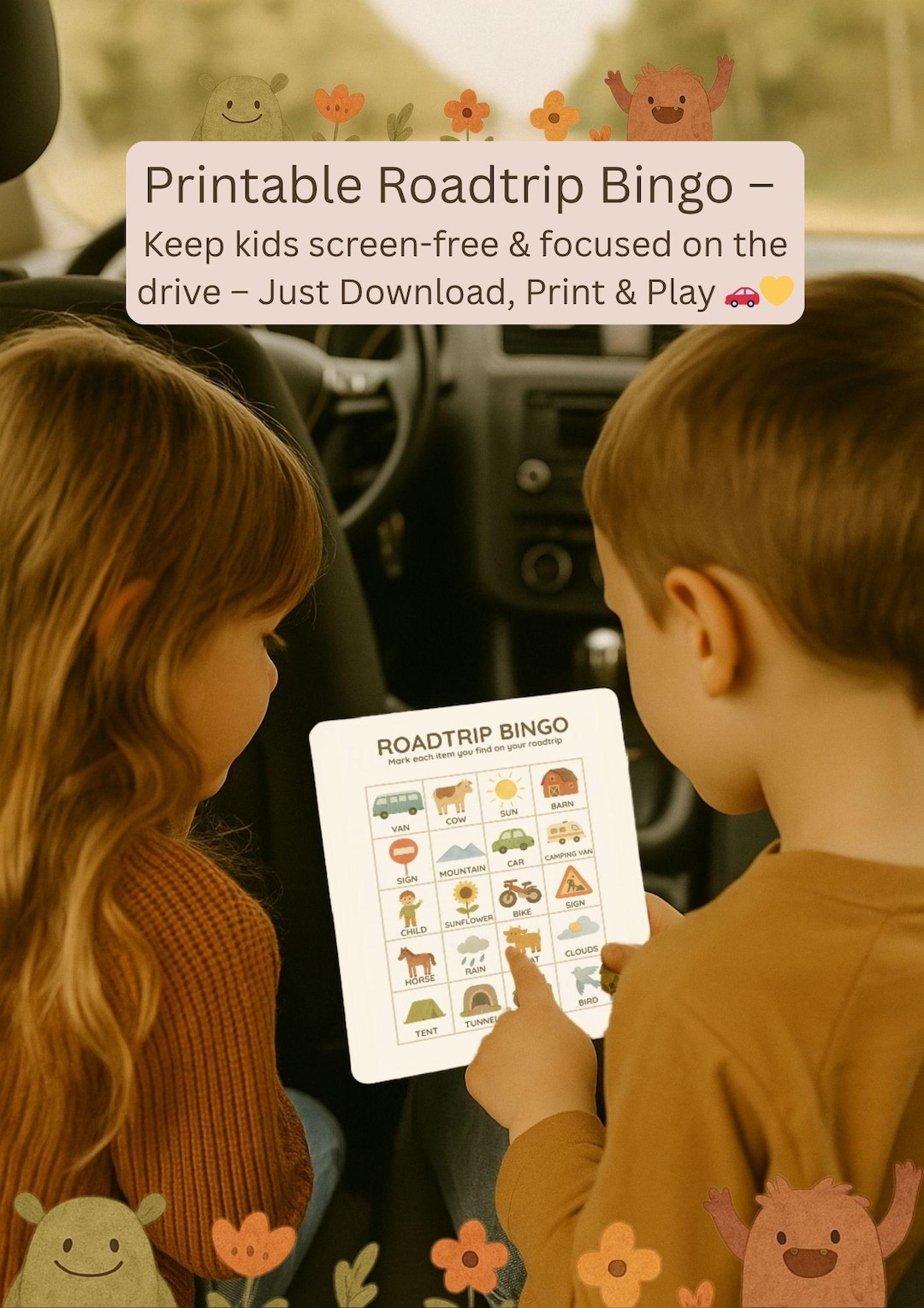 Roadtrip Bingo Printable for Kids | Summer Car Ride Activity | Travel ...