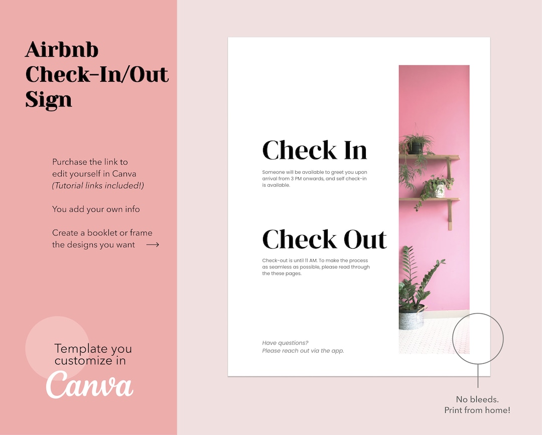 Airbnb Check-out Sign, Editable Vacation Rental Printable, Guest House ...