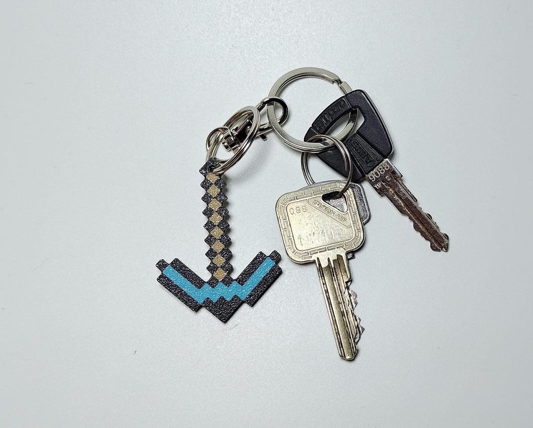3D Printed Pixel Pickaxe Minecraft Pendant With Ring and Carabiner - Etsy