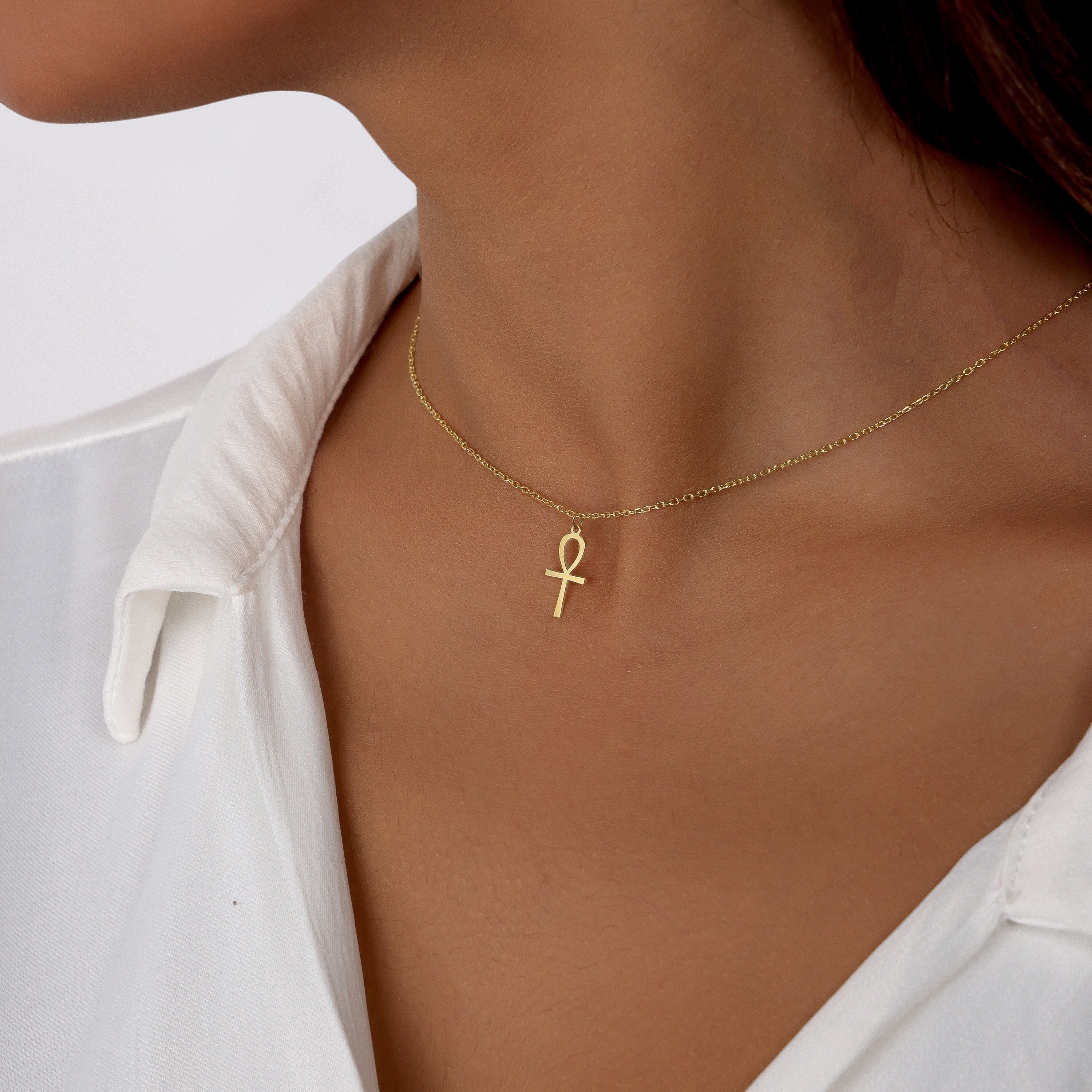 Gold Ankh Symbol Pendant, 14k Solid Gold Ankh Necklace, Dainty and ...