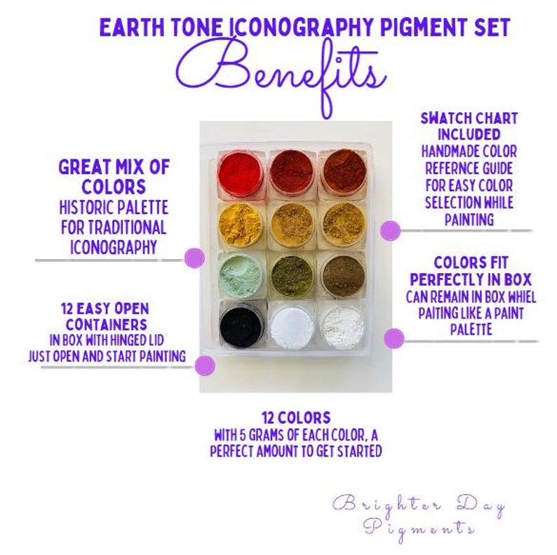 ICONOGRAPHY PIGMENT SET of 12, Beginners Set of 5 Gram Historic Dry ...
