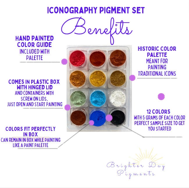 ICONOGRAPHY PIGMENT SET of 12, Beginners Set of 5 Gram Historic Dry ...