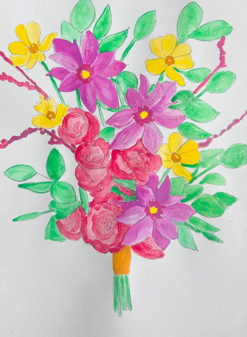 WATERCOLOR PAINTING KIT Bouquet of Flowers With Coloring Page, Handmade ...