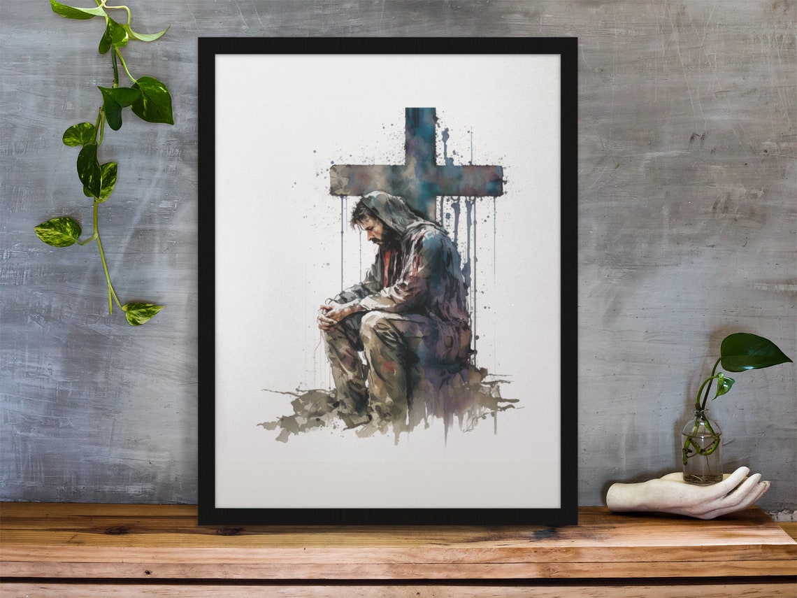 Jesus Praying Before the Cross Christian Art, Bible Verse Wall Art ...