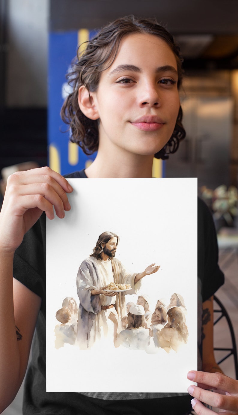 Jesus Feeding the 5,000 Christian Art, Bible Verse Wall Art, Jesus Art ...