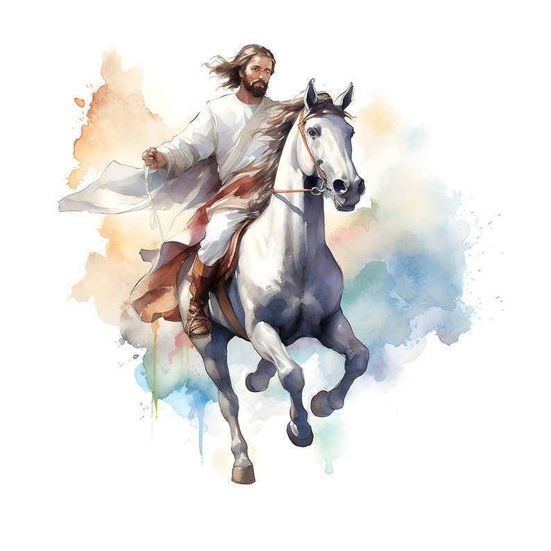 Jesus Returning on a White Horse Christian Art, Bible Verse Wall Art ...