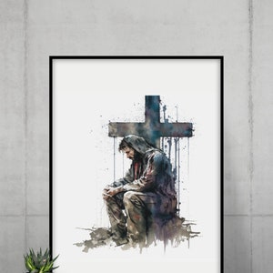 Jesus Praying Before the Cross Christian Art, Bible Verse Wall Art ...