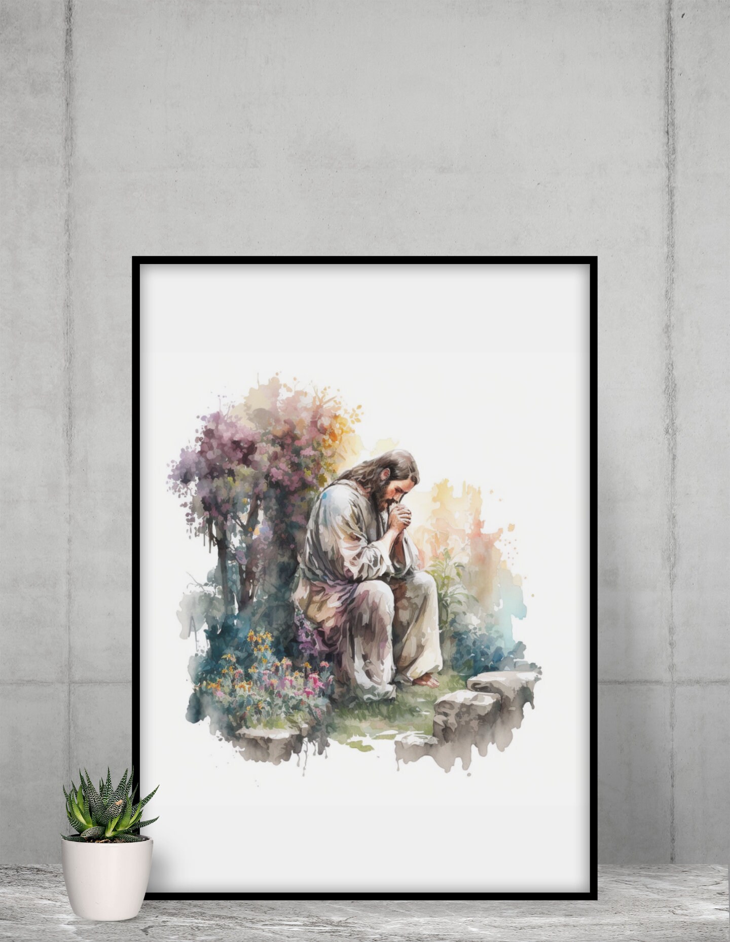 Jesus Praying Christian Art, Bible Verse Wall Art, Jesus Art, Christian ...