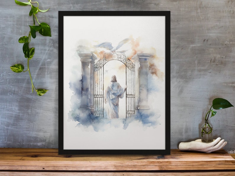 Jesus at the Pearly Gates Christian Art, Bible Verse Wall Art, Jesus ...