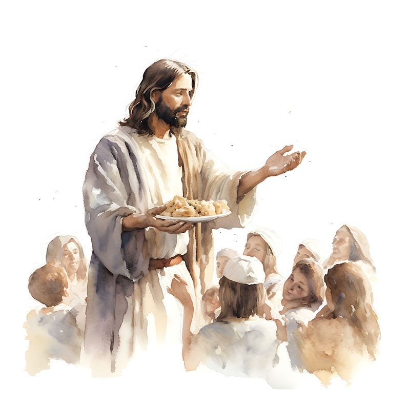 Jesus Feeding the 5,000 Christian Art, Bible Verse Wall Art, Jesus Art ...