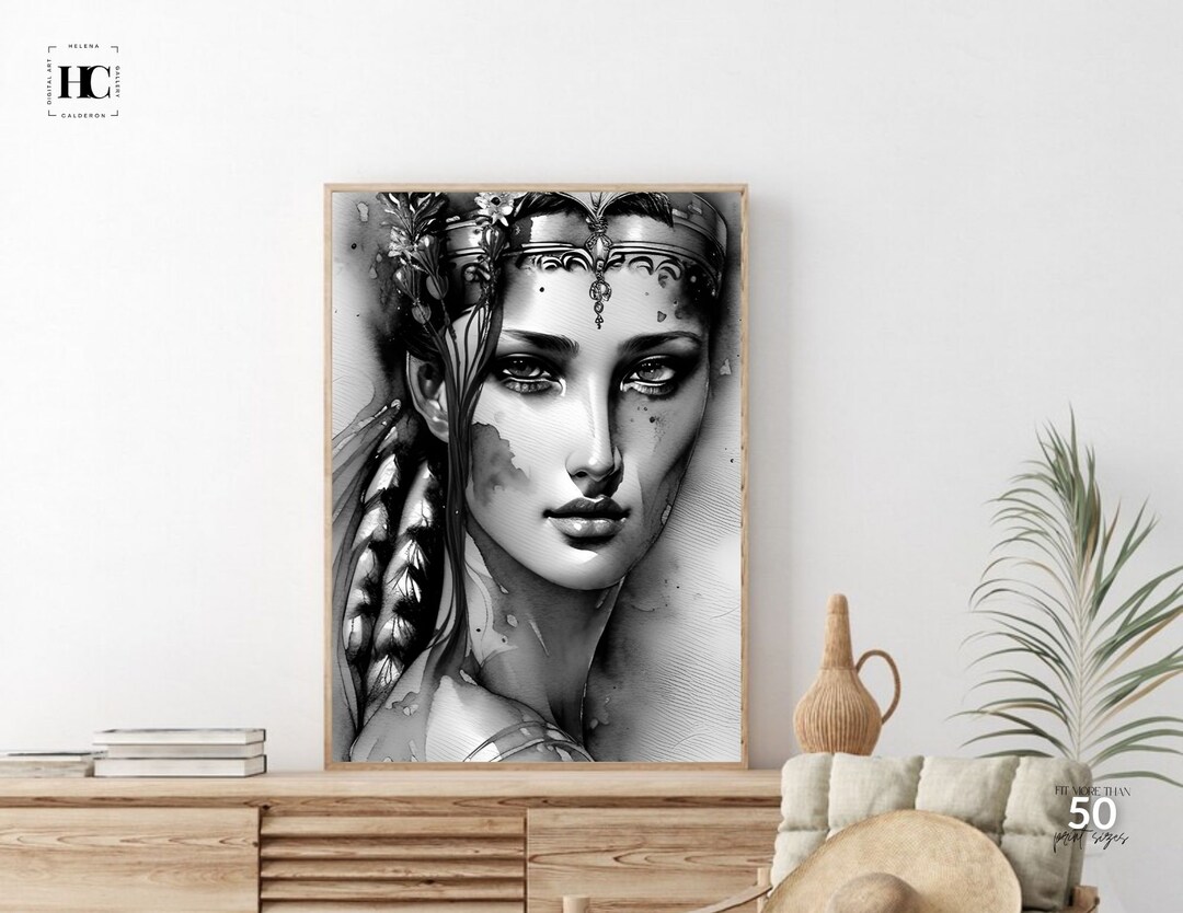 Grayscale Hera Acrylic Like Print Greek Goddess Wall Art - Etsy