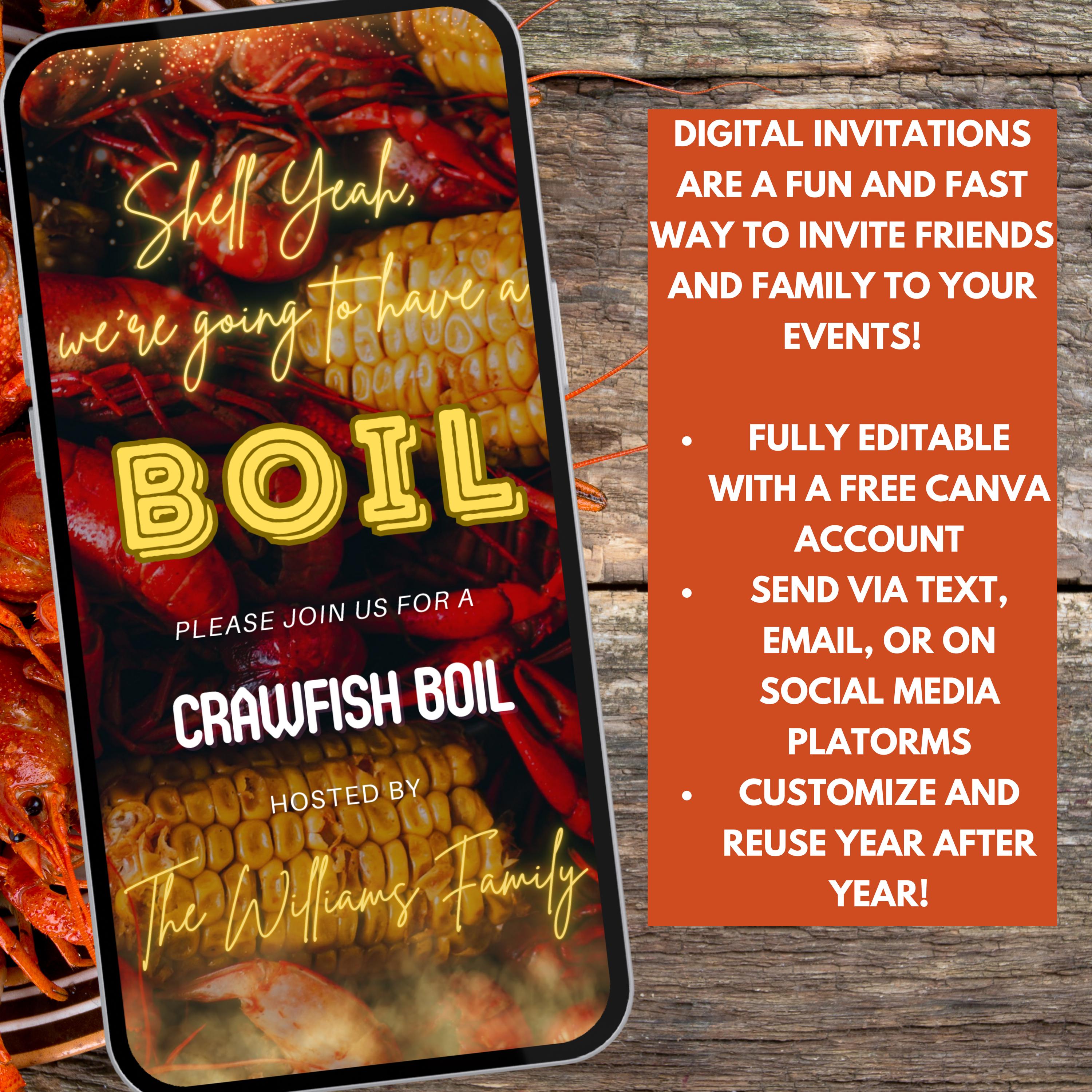 Crawfish Boil Invitation, Summer Editable Invite, Party Flyer, Instant ...