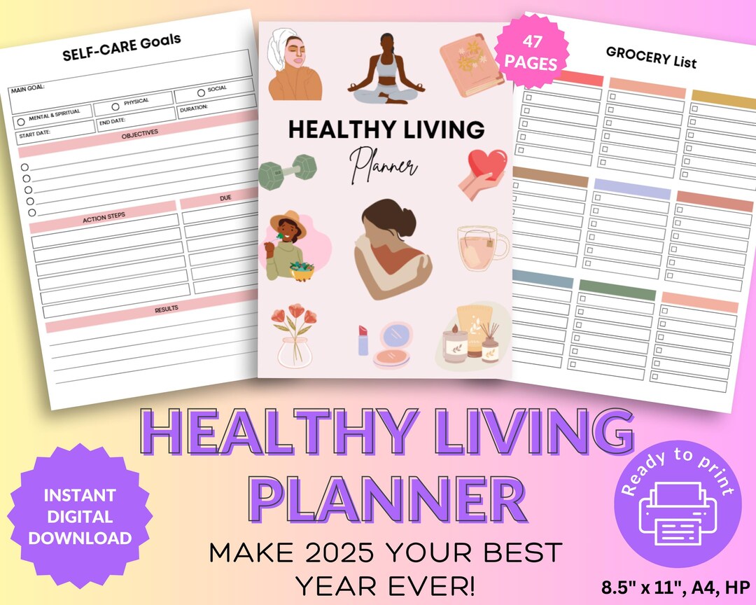 Printable Healthy Living Planner: Customizable Weight Loss & Self-care ...