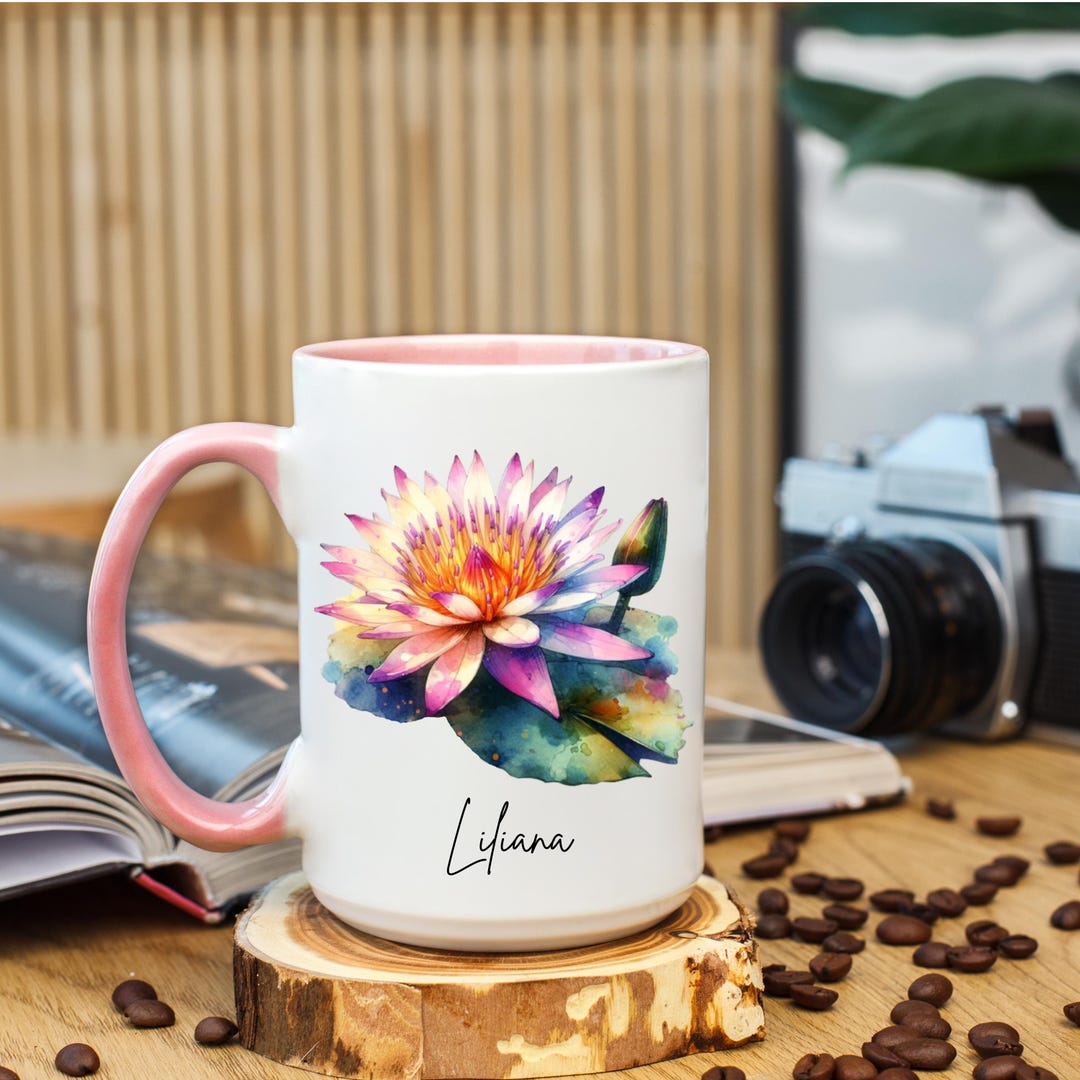 Personalized Water Lily Mug: July Birth Flower Gift - Etsy