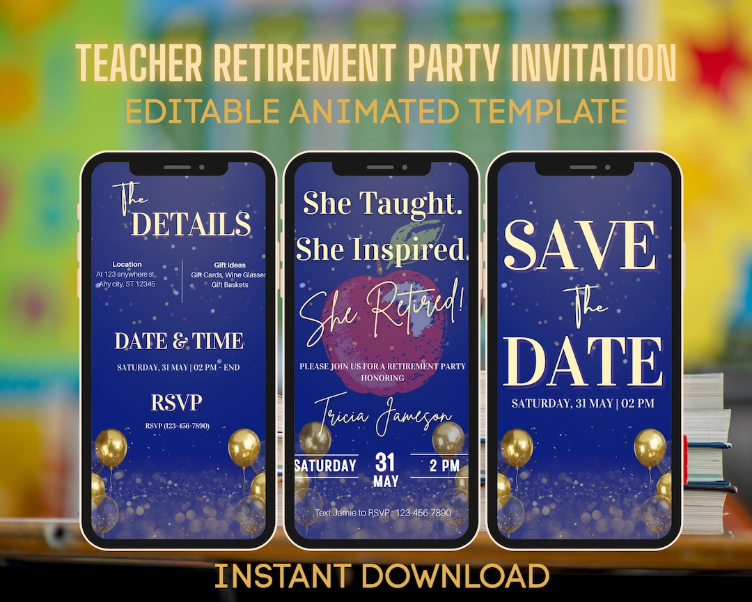 Digital Teacher Retirement Party Invitation | Editable Canva Video ...