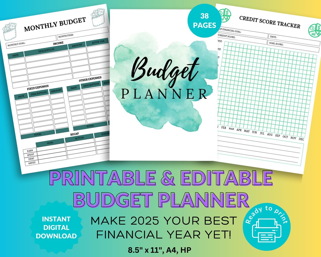 Printable Budget Planner: Editable Finance Journal (digital Download ...