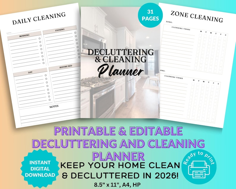 Printable Cleaning Planner: Editable Declutter Journal (digital ...