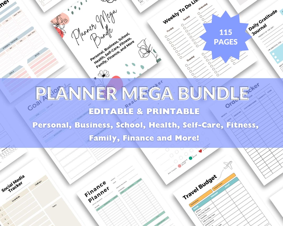 Printable Planner Mega Bundle: 115 Pages, Editable (digital Download ...