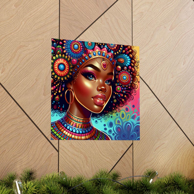 African Woman Print, African Queen Home Decor, Black Queen Matte ...