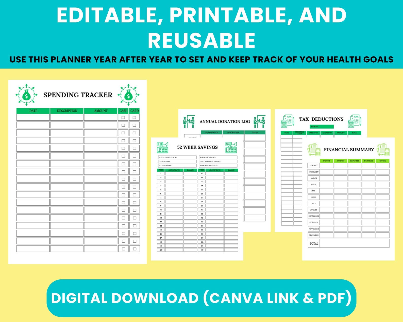 Printable Budget Planner: Editable Finance Journal (digital Download ...