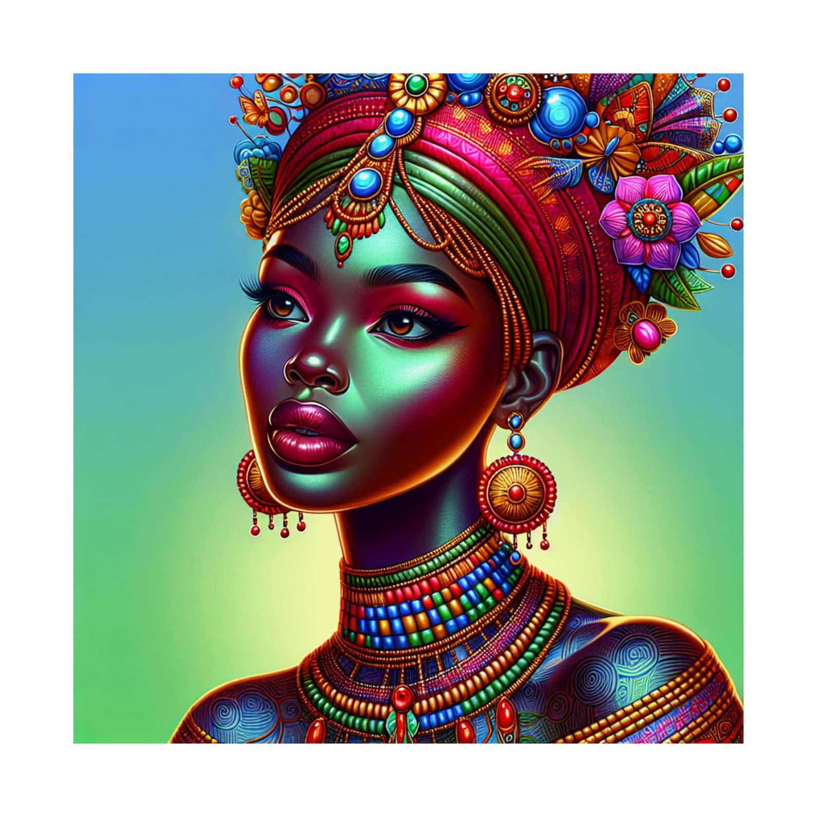 African Woman Art Print, Colorful Black Queen Wall Decor, African Queen ...