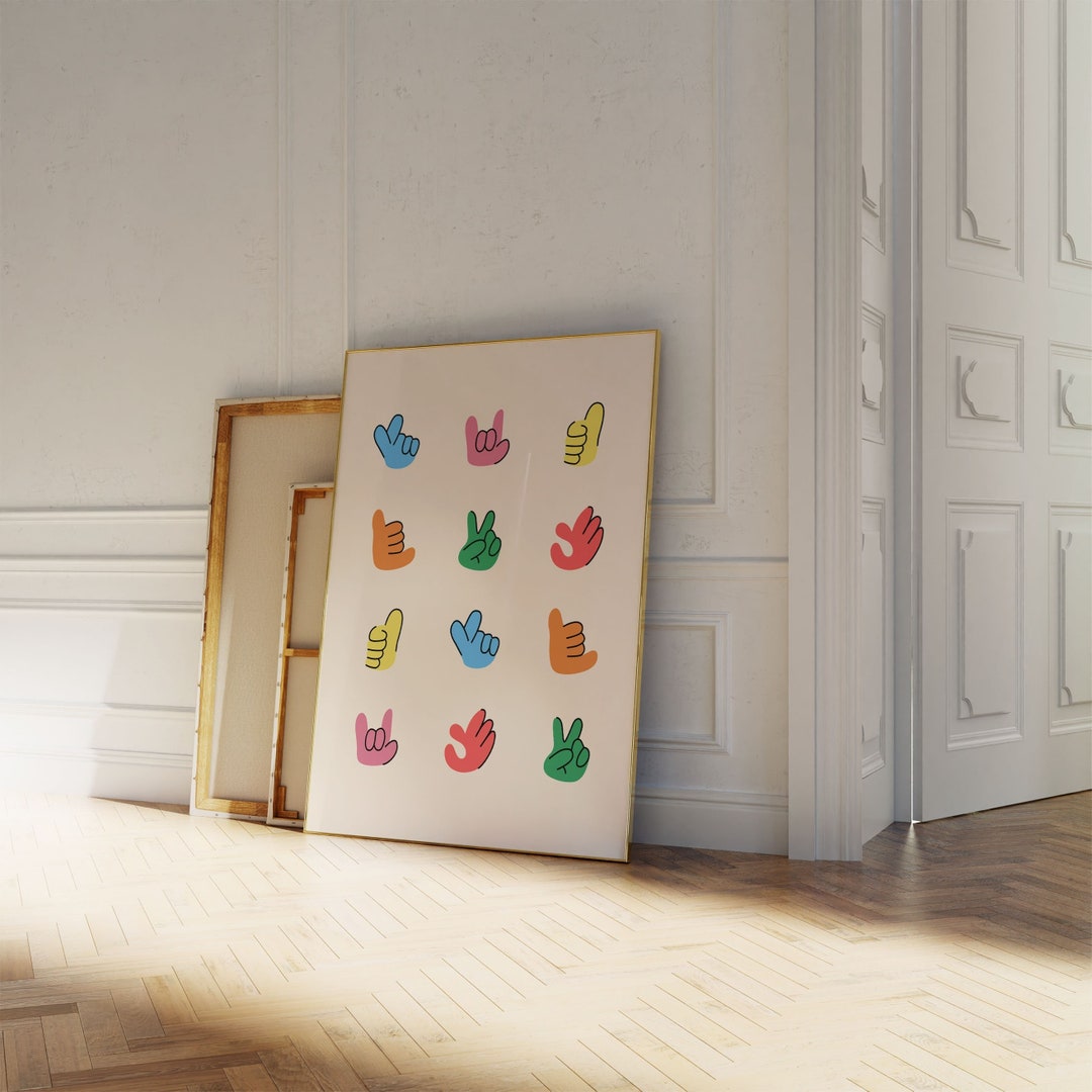 Colourful Hand Signs Print, Digital Download, Wall Print, Retro Art ...