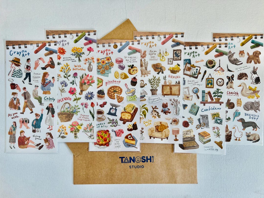 Crayon Art Sticker Sheets by Mind Wave Cute Kawaii Animal Stationery ...