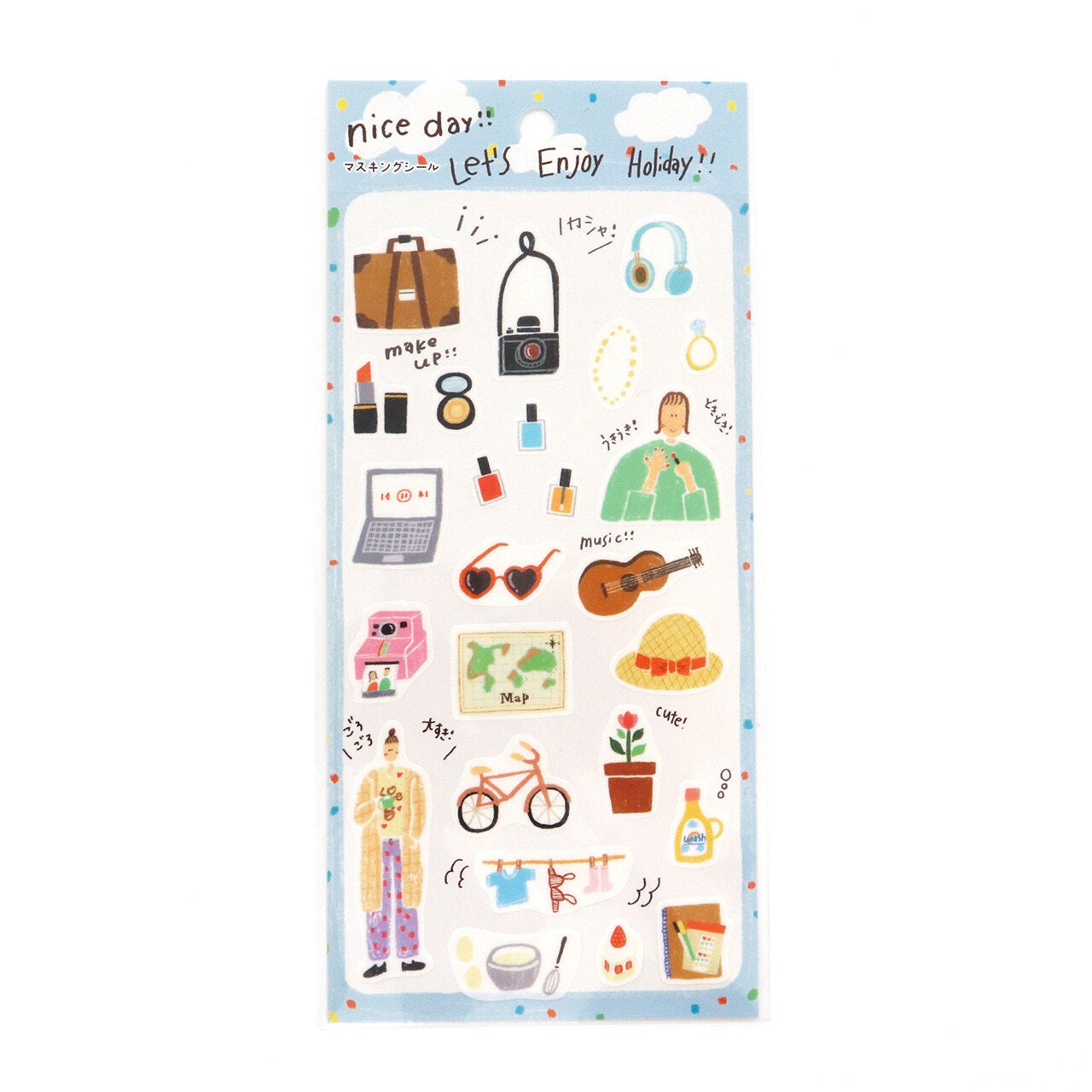 Nice Day Sticker Sheets Cute Kawaii Journal Planner Decors Monochrome ...