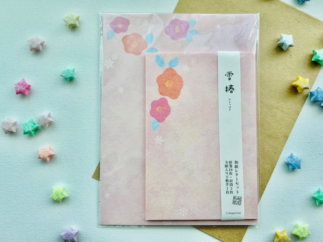 5 Envelopes Washi Letter Set | Snow Camellia (yuki Tsubaki) | Cute ...