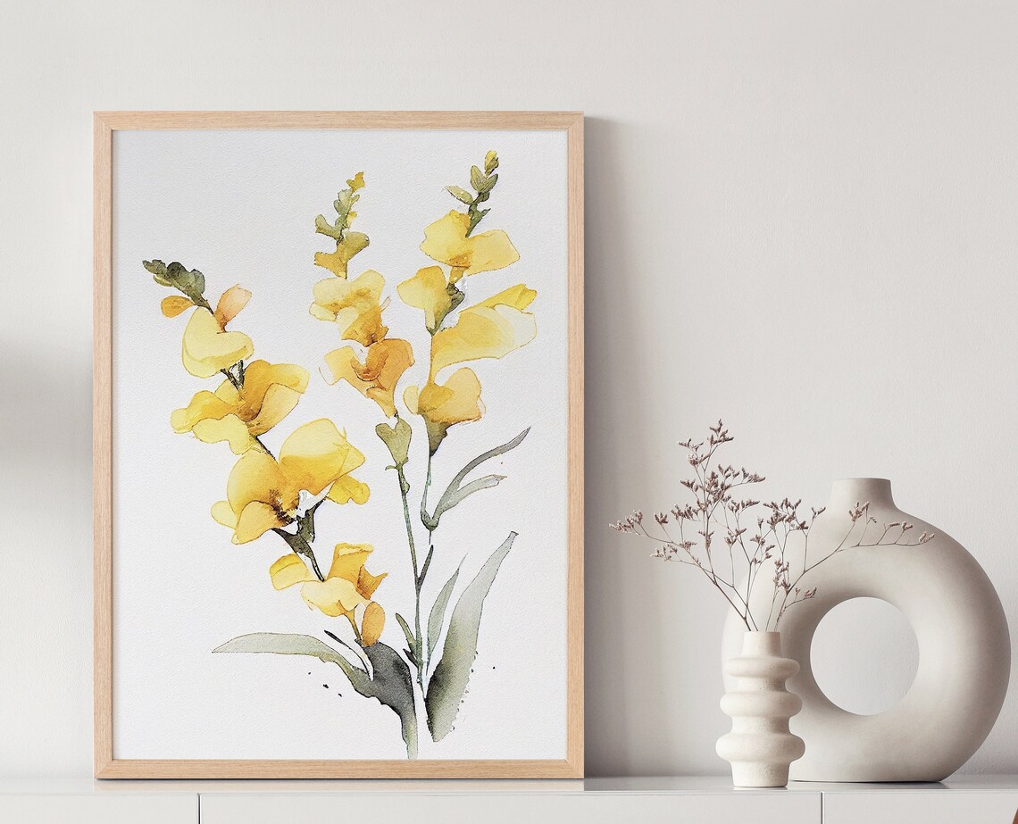 Yellow Snapdragon Watercolor Painting Tropical Flower - Etsy
