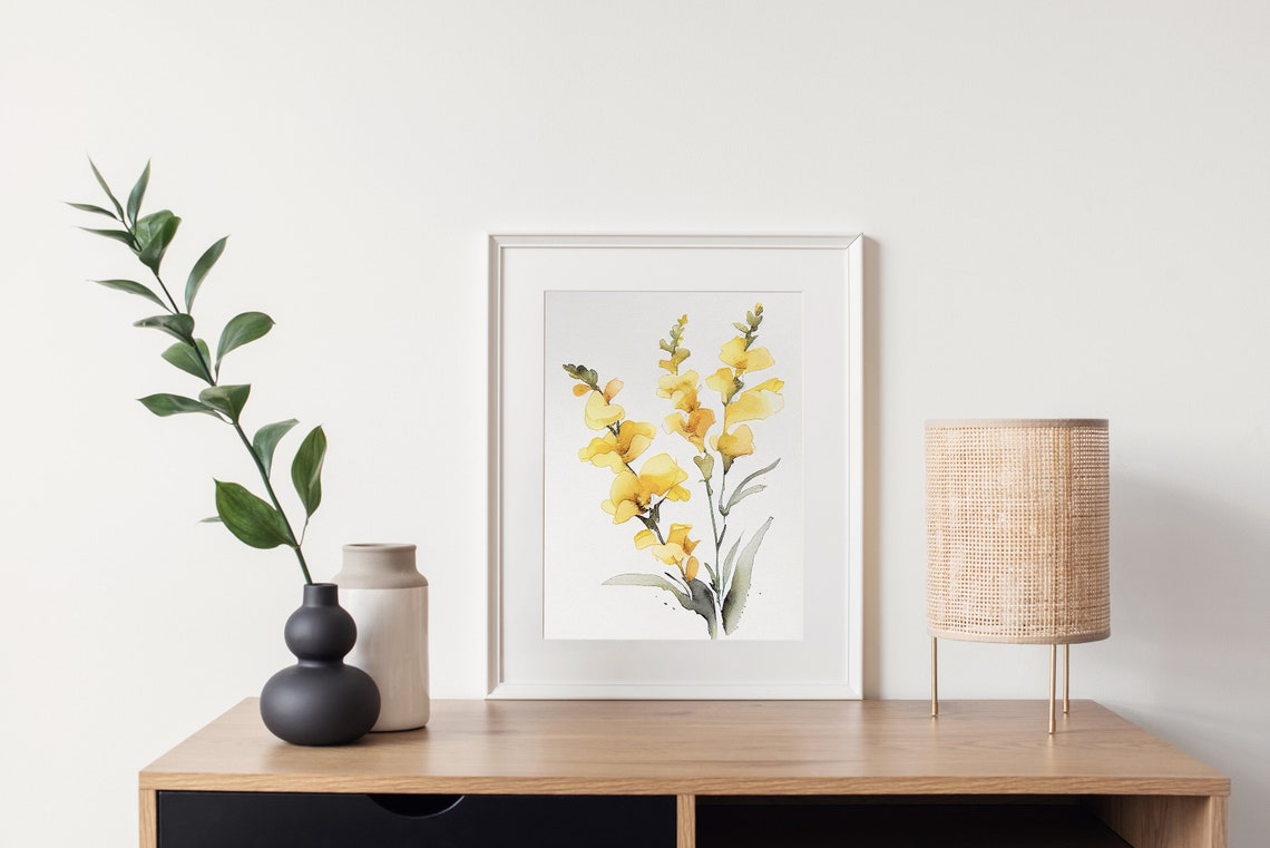Yellow Snapdragon Watercolor Painting Tropical Flower - Etsy