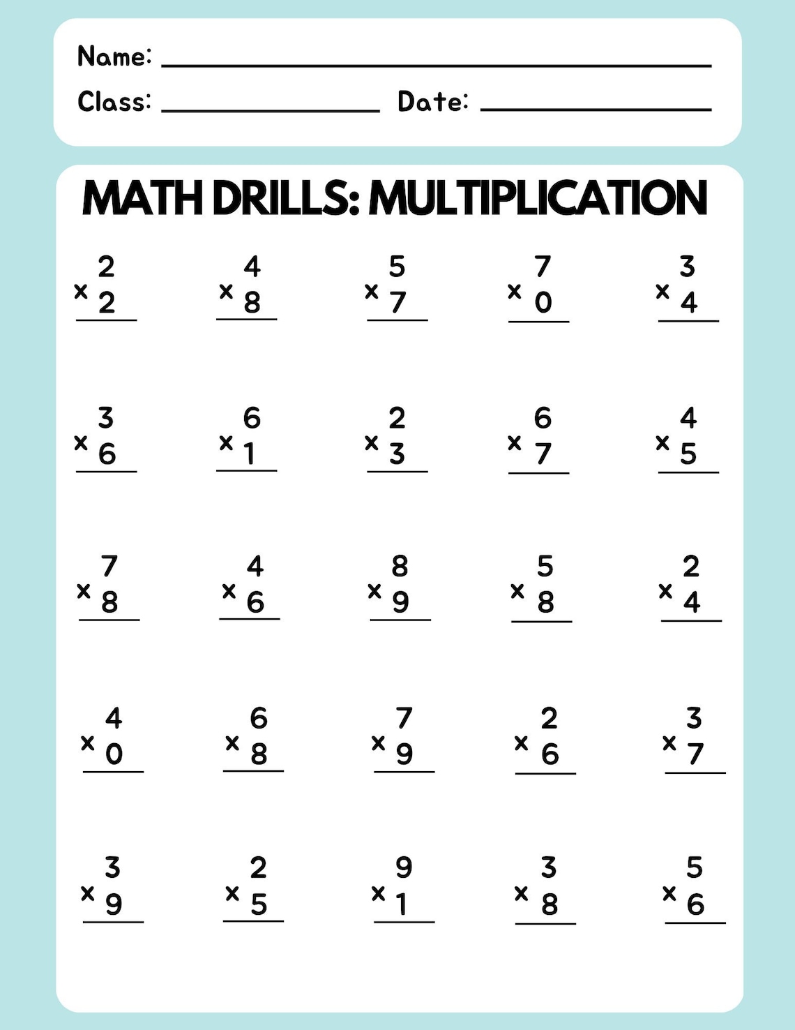 Addition, Subtraction and Multiplication Worksheets - Etsy