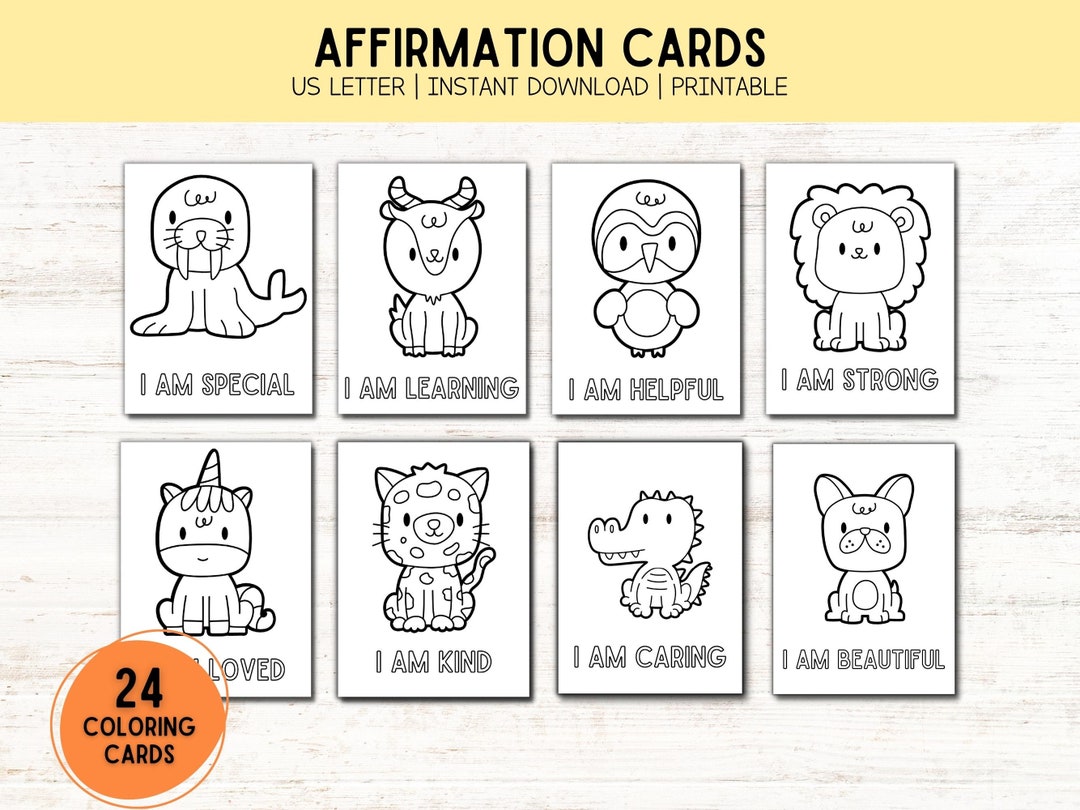 Positive Affirmations Printable Flashcards Coloring Cards Kids Coloring ...