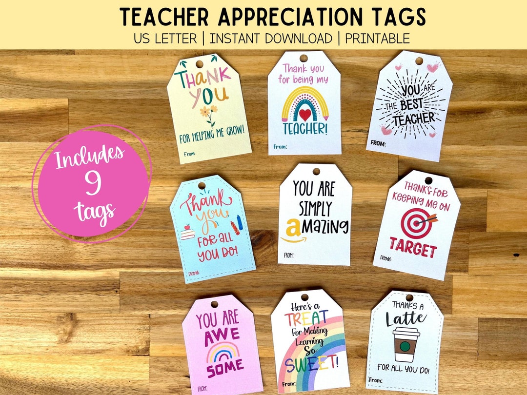 Teacher Appreciation Week Gift Tags Set of 9 Teacher Thank You Gift ...