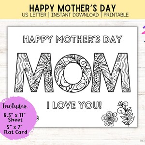 Mother's Day Coloring Sheet | Printable Card | Digital Download - Etsy