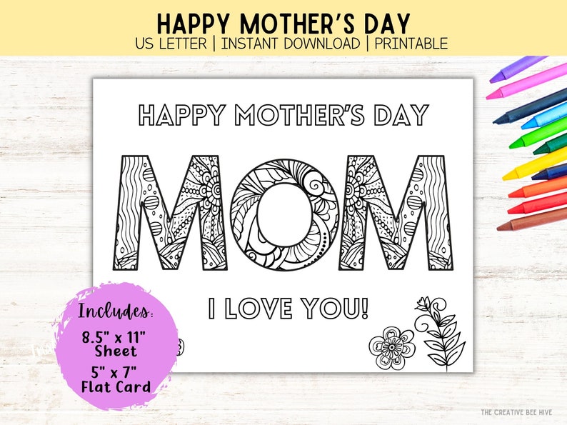 Mother's Day Coloring Sheet | Printable Card | Digital Download - Etsy