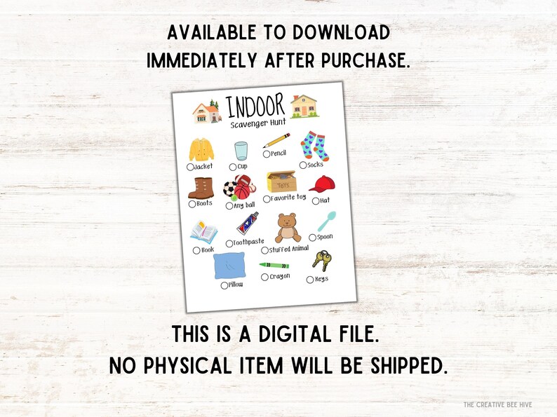Indoor Scavenger Hunt Printable | Kids Activity | Scavenger Hunt for ...
