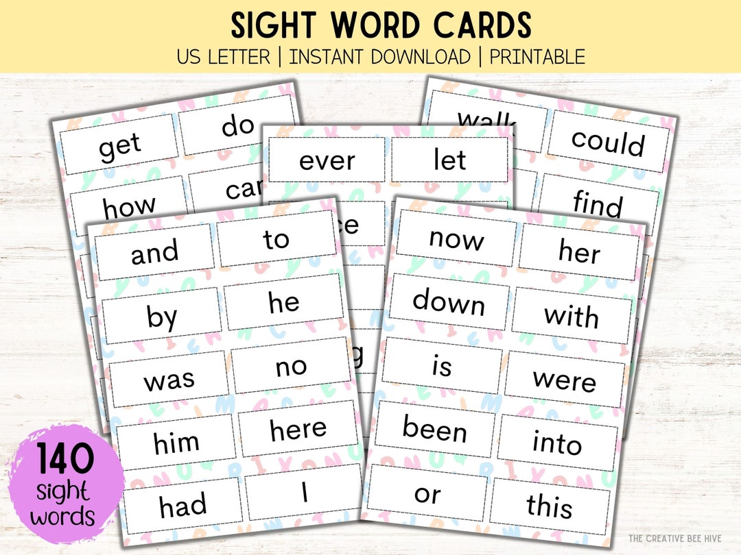 140 Sight Word Flashcards Preschool Kindergarten Homeschool Printable ...