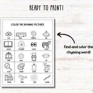 Rhyming Word Matching Worksheets | Preschool Learning | Kindergarten ...