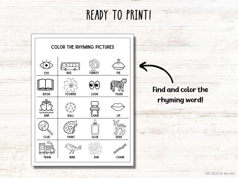 Rhyming Word Matching Worksheets | Preschool Learning | Kindergarten ...