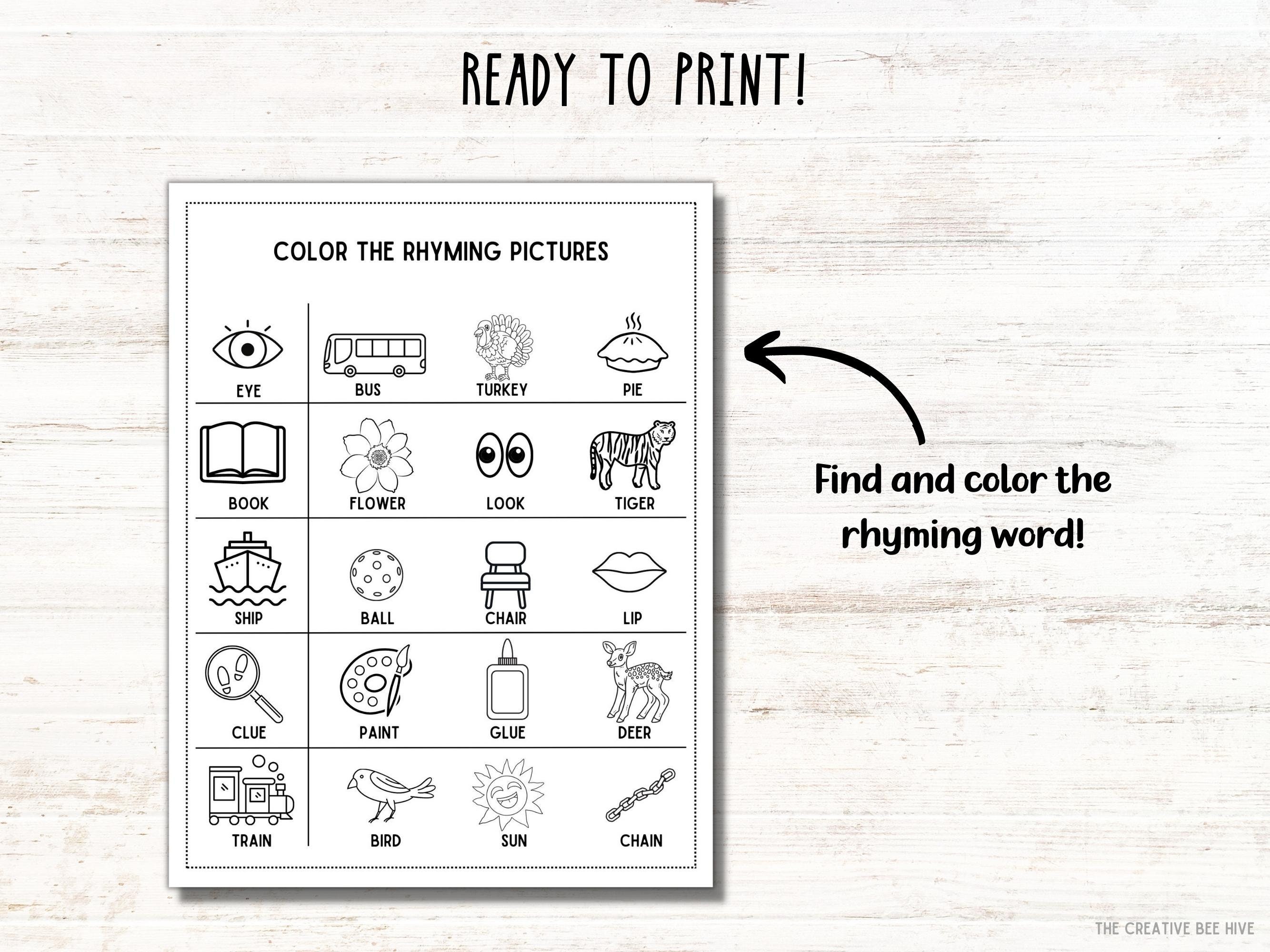 Rhyming Word Matching Worksheets | Preschool Learning | Kindergarten ...