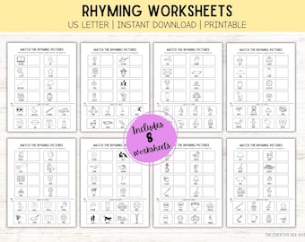 Rhyming Word Matching Worksheets | Preschool Learning | Kindergarten ...