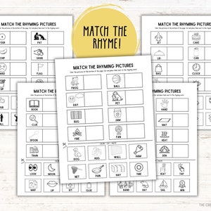 Rhyming Word Matching Worksheets | Preschool Learning | Kindergarten ...