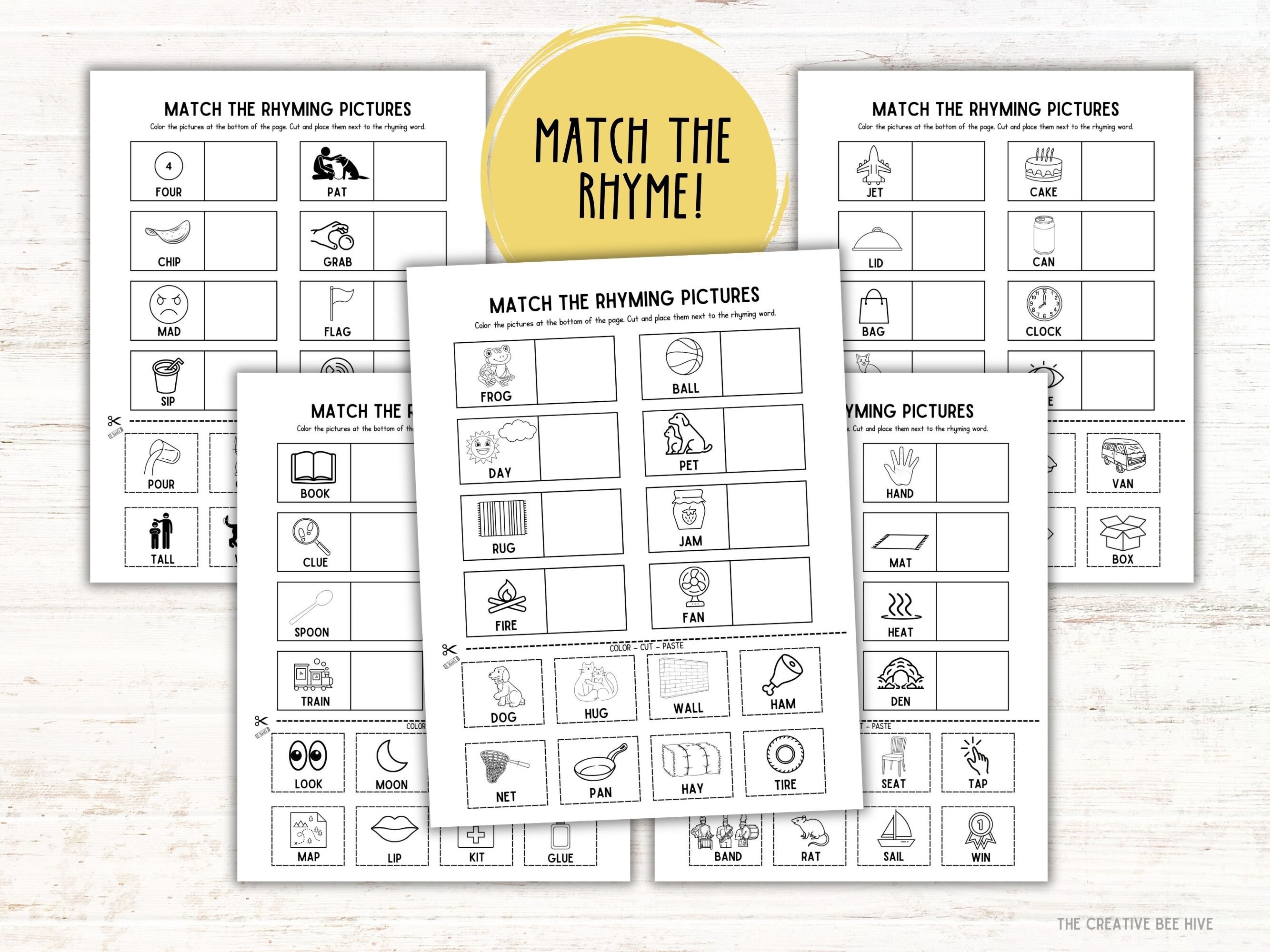 Rhyming Word Matching Worksheets Preschool Learning Kindergarten ...