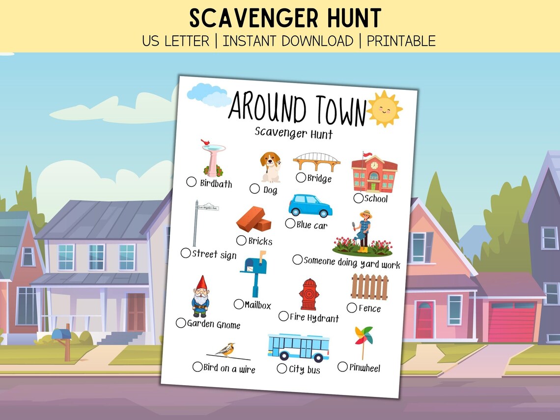 Around Town Scavenger Hunt Printable Outdoor Activity for Kids ...