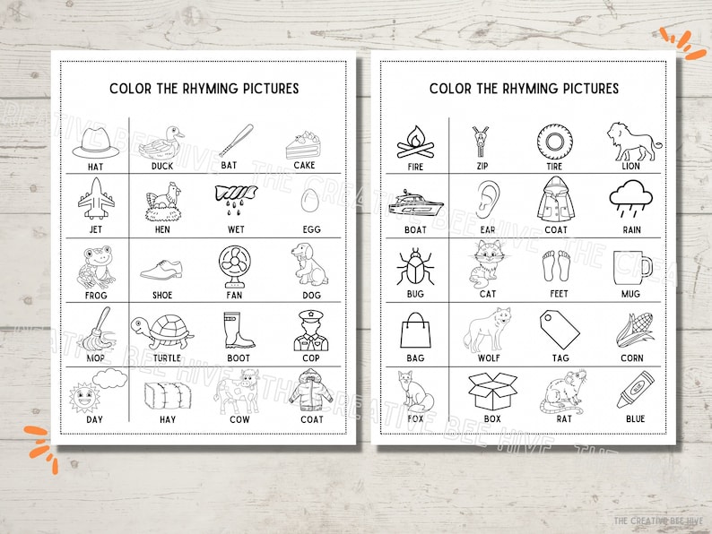 Rhyming Word Matching Worksheets Preschool Learning - Etsy