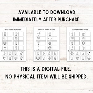 Rhyming Word Matching Worksheets Preschool Learning Kindergarten ...