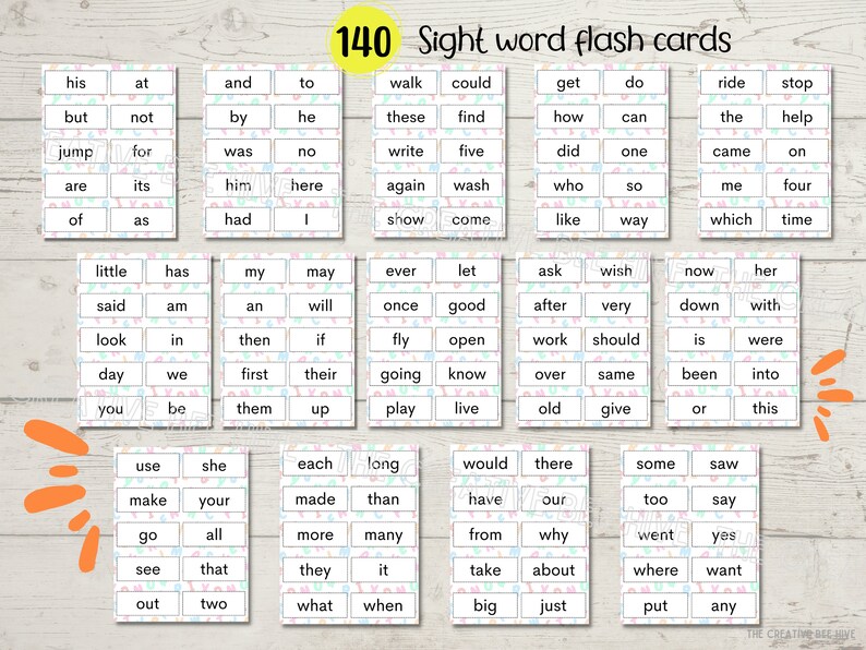 140 Sight Word Flashcards Preschool Kindergarten - Etsy