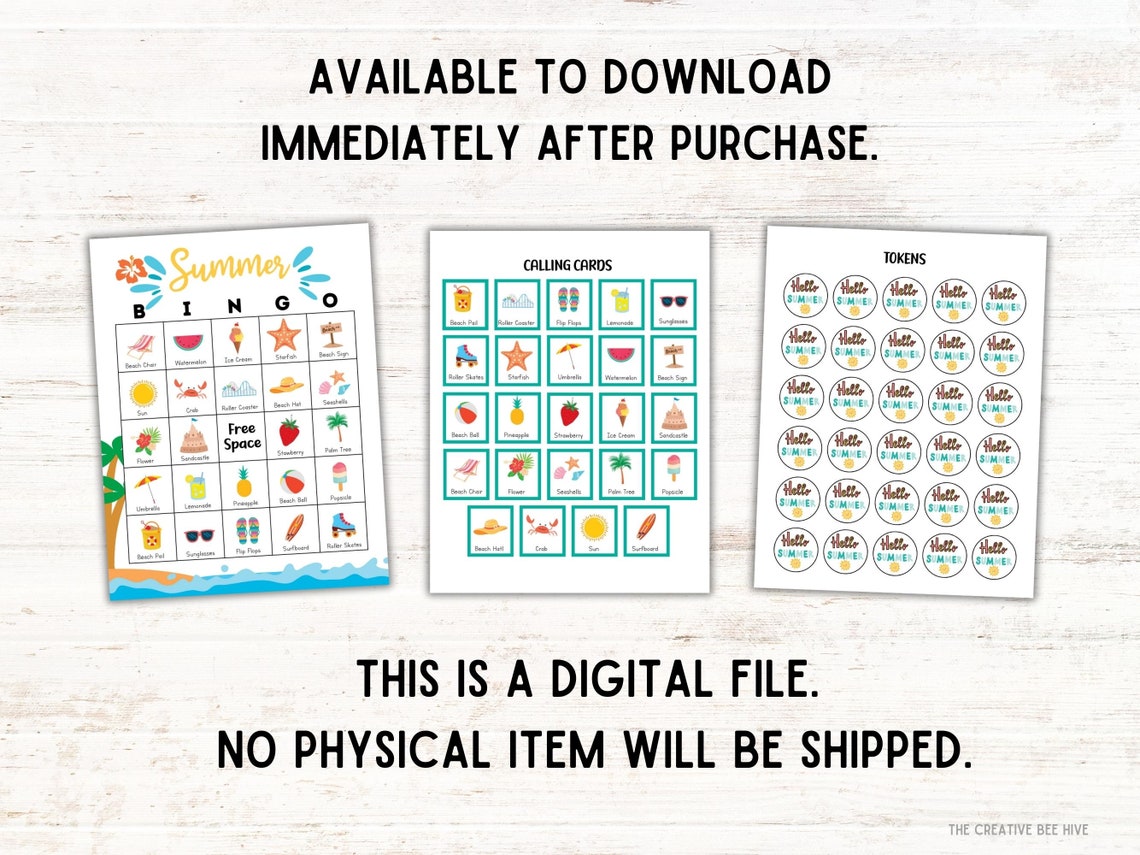 Printable Summer Bingo Game Summer Activity for Kids Printable Party ...