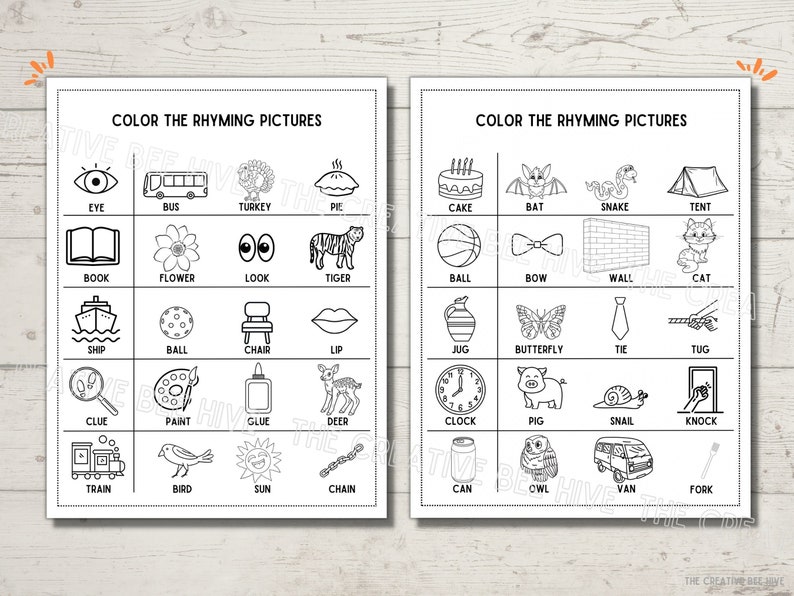 Rhyming Word Matching Worksheets Preschool Learning - Etsy